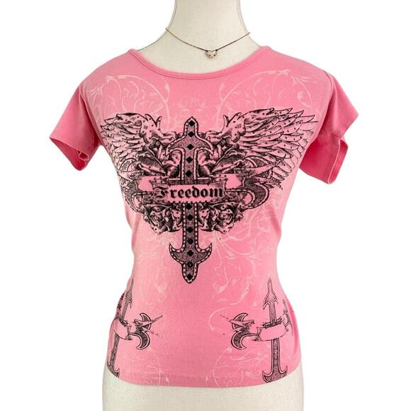 Affliction | Tops | Y2k Cotton Baby Pink Affliction Styled Mcbling ...